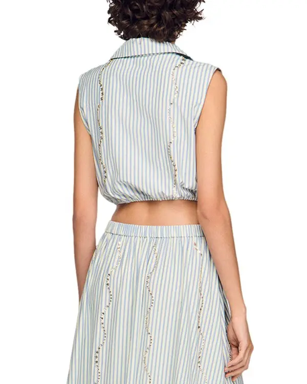 Sandro Lucia Striped Maxi Skirt With Rhinestone Trim