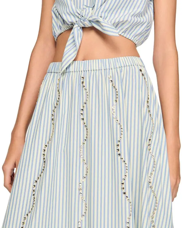 Sandro Lucia Striped Maxi Skirt With Rhinestone Trim