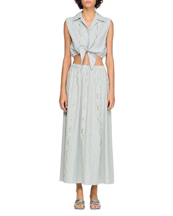 Sandro Lucia Striped Maxi Skirt With Rhinestone Trim