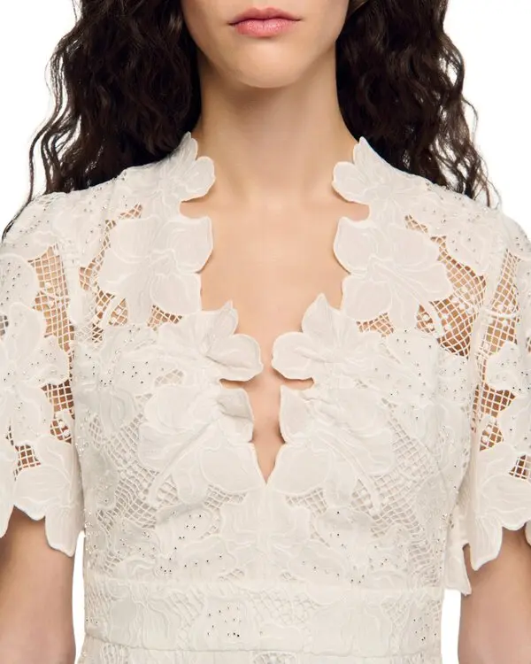 Sandro Elara Flower Lace Mini Dress - White