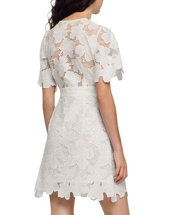 Sandro Elara Flower Lace Mini Dress - White