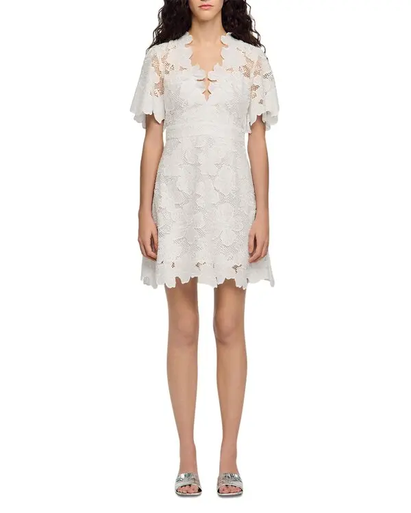 Sandro Elara Flower Lace Mini Dress - White