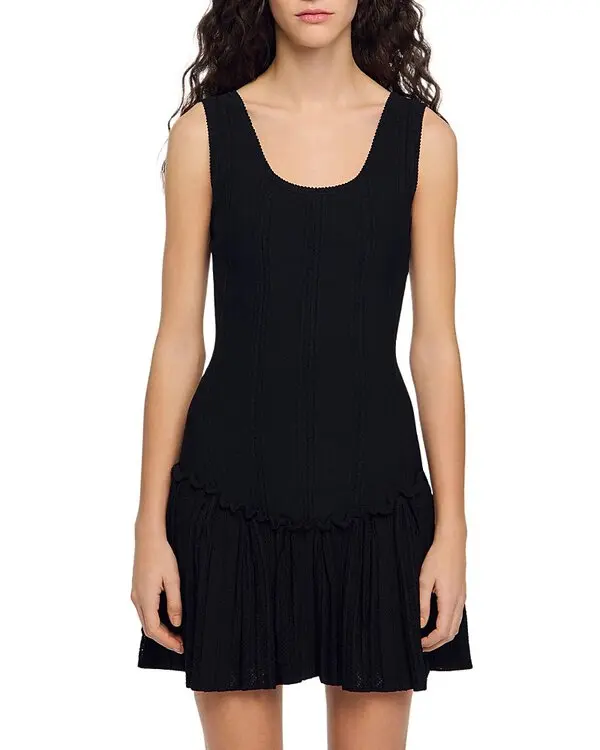 Sandro Short Knit Dress With Ruffle
