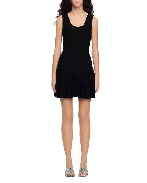 Sandro Short Knit Dress With Ruffle