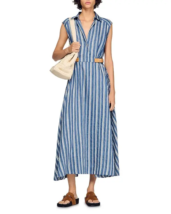 Sandro Striped Maxi Dress - Blue White