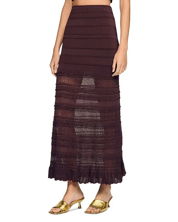 Sandro Andriane Pointelle Knit Maxi Skirt - Brown