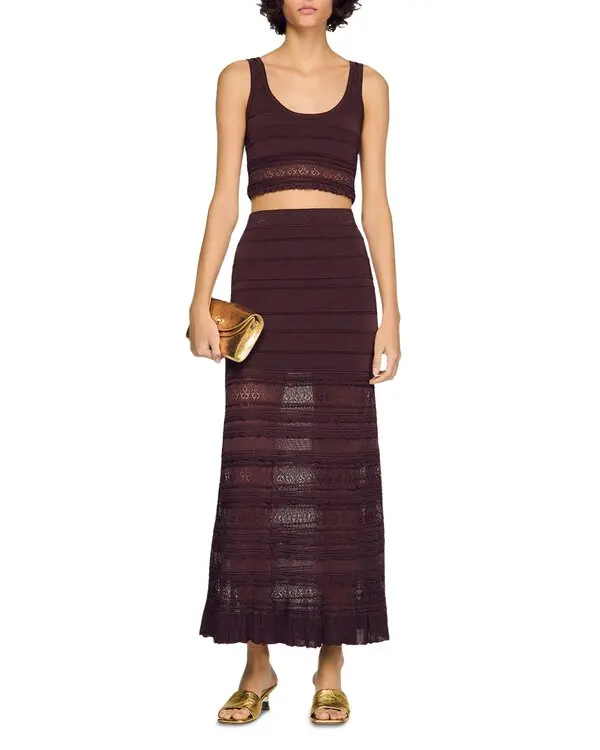 Sandro Andriane Pointelle Knit Maxi Skirt - Brown