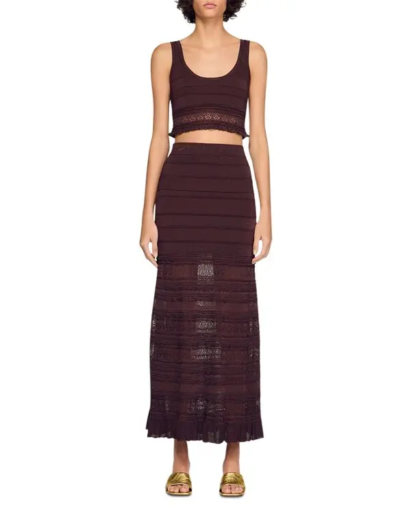 Sandro Andriane Pointelle Knit Maxi Skirt - Brown