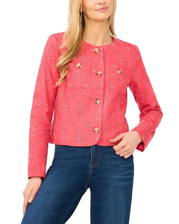 CECE DUPRAZ Collarless Eyelet Jacket - Claret Red