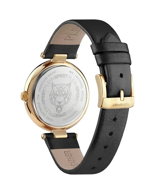 PLEIN SPORT Opium 38mm Leather Strap Watch - Gold