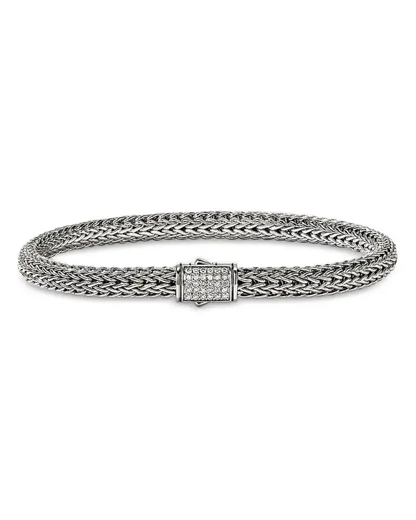 John Hardy Sterling Diamond Woven Bracelet, 5mm - Silver