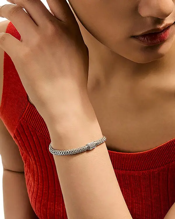 John Hardy Sterling Diamond Woven Bracelet, 5mm - Silver