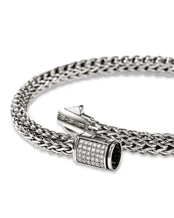 John Hardy Sterling Diamond Woven Bracelet, 5mm - Silver