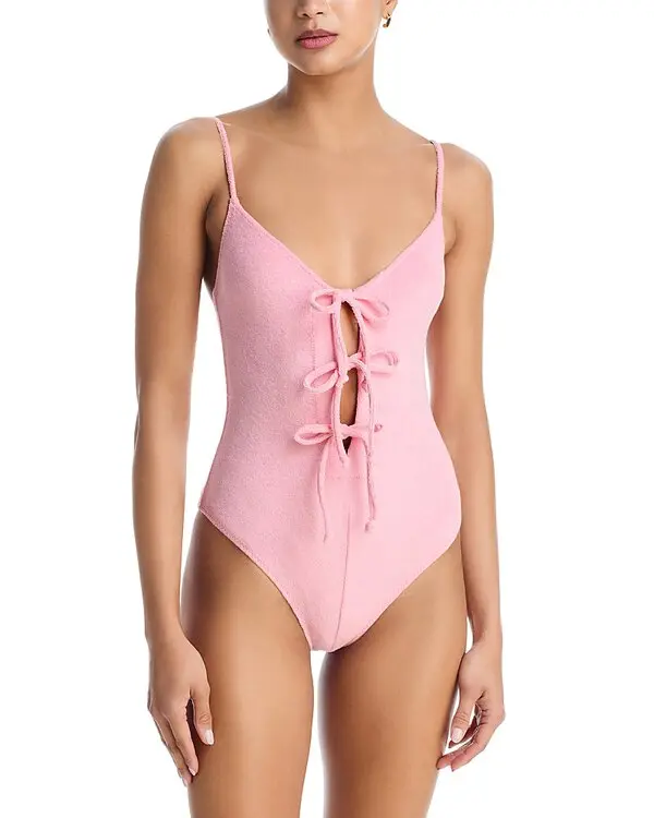 Lisa Marie Fernandez Three Tie Maillot One Piece Swimsuit - Pink Terry Cloth