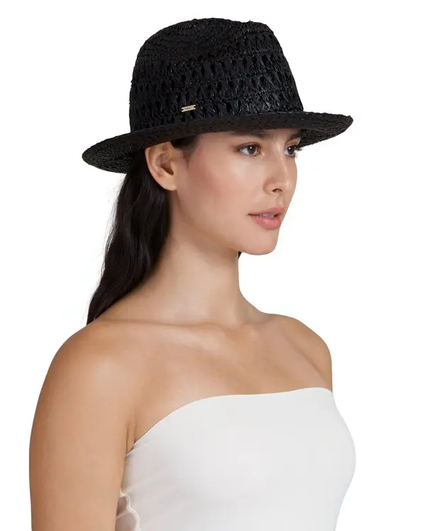 Eugenia Kim Lacquered Open Weave Raffia Fedora