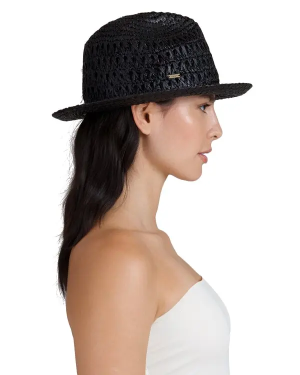 Eugenia Kim Lacquered Open Weave Raffia Fedora