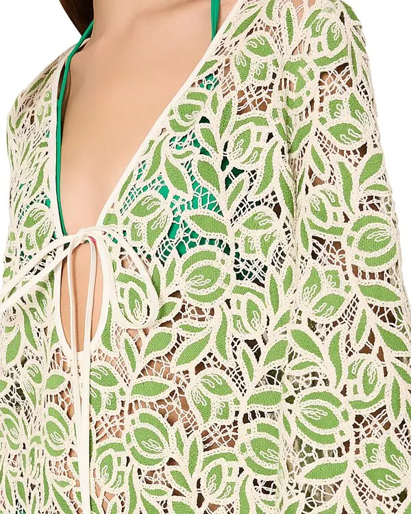 MILLY Green Leaf Lace Dress Swim Cover-up - Green/white