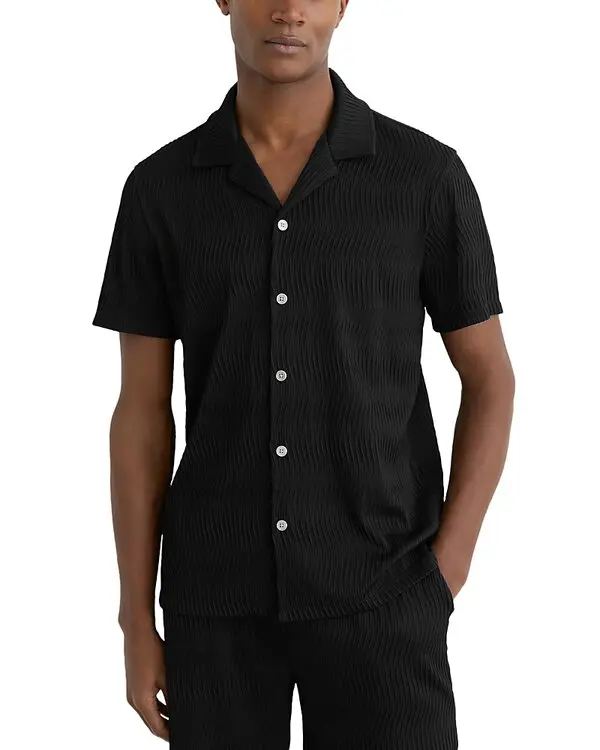 REISS Aleo Textured Wave Cubano Shirt - Black