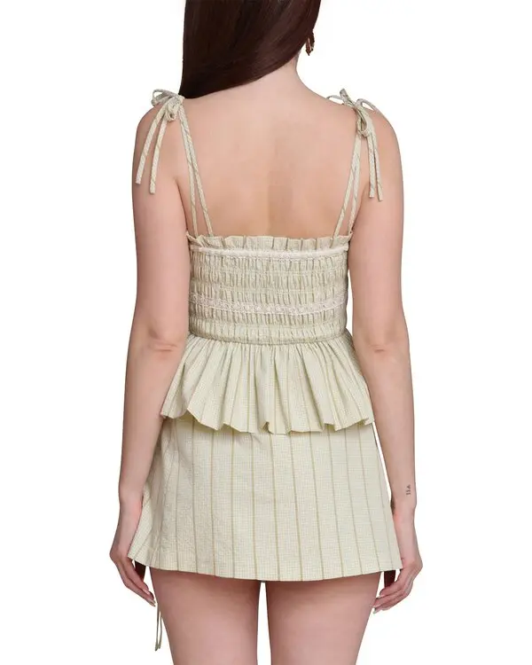 Avec Les Filles Smocked Peplum Cami With Lace Trim