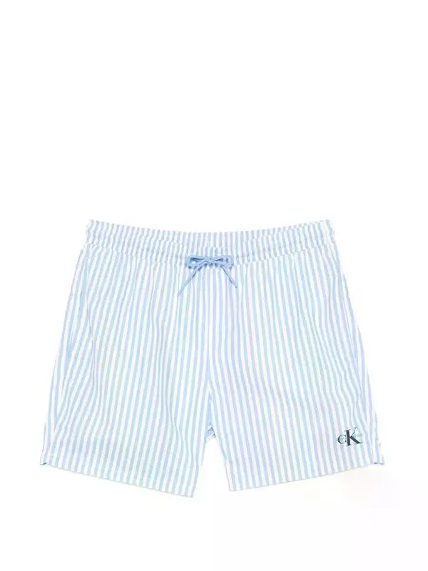 Calvin Klein Striped Logo Beach Shorts - Blue
