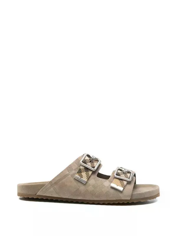 Burberry Check Suede Urchin Sandals - Neutrals