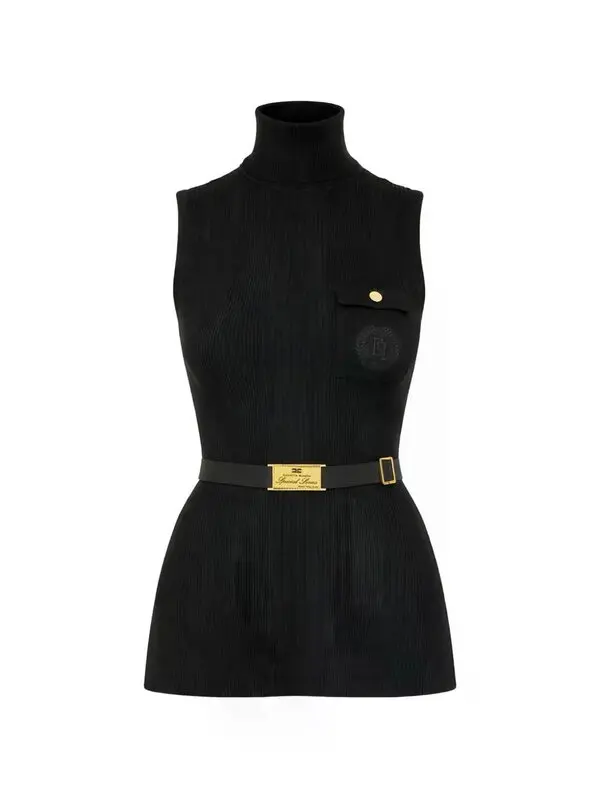 Elisabetta Franchi Pocket Turtleneck Top - Black