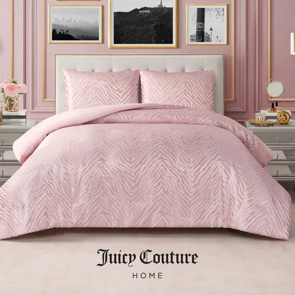 Juicy Couture Sparkle Zebra Jacquard Comforter Set - Pink Marshmallow