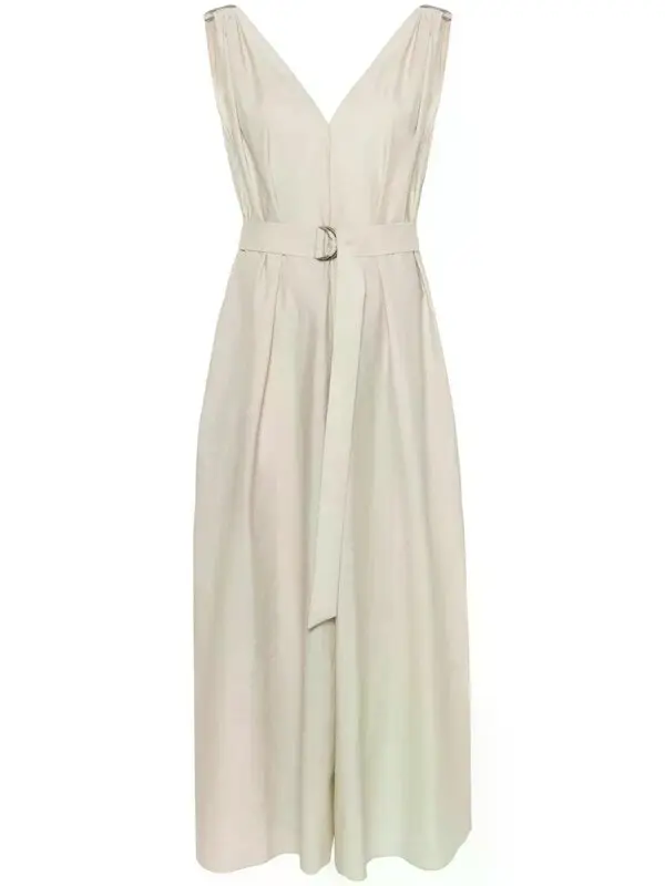 Brunello Cucinelli V-neck Belted Maxi Dress - Neutrals