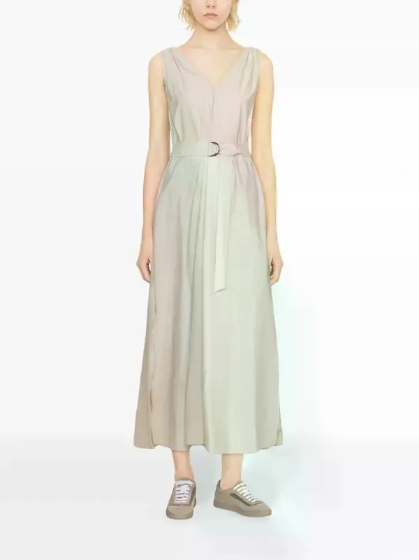 Brunello Cucinelli V-neck Belted Maxi Dress - Neutrals