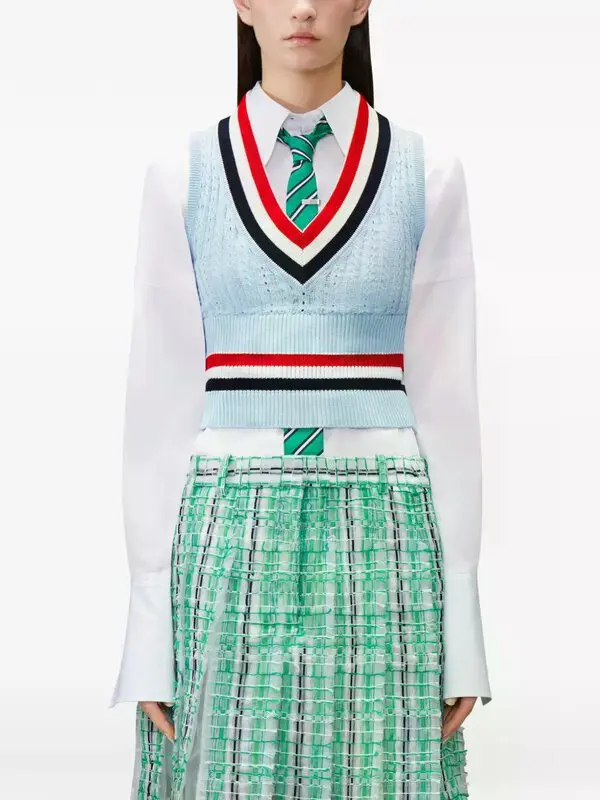 Thom Browne Stripe-ladder Cable Vest - Blue