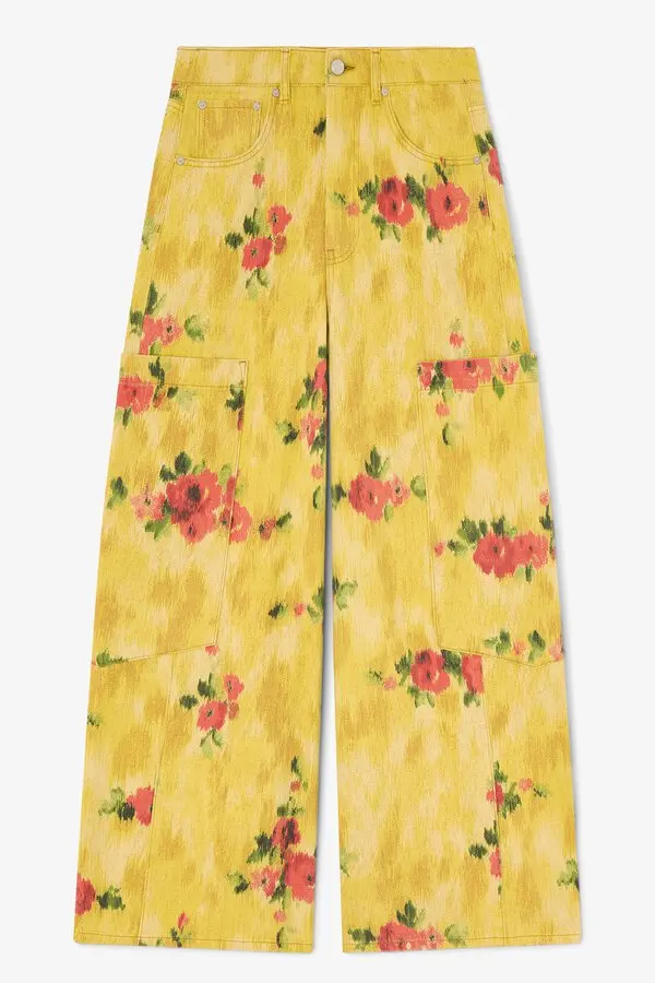 GANNI Printed Denim Cargo Jeans - Vibrant Yellow