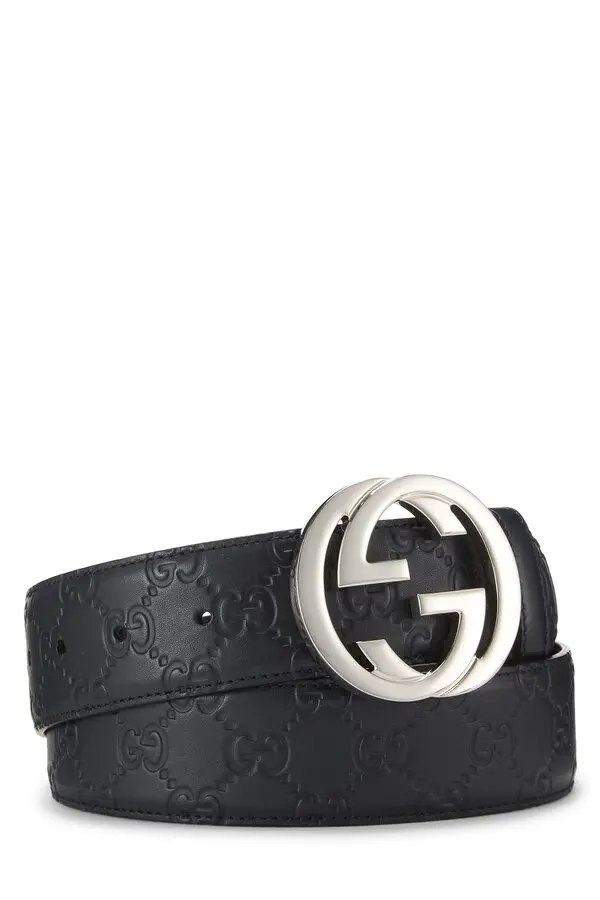 Gucci Guccissima Interlocking Belt 85 - Navy