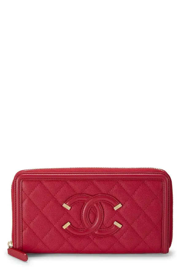 Chanel Caviar 'cc' Filigree Zippy Wallet - Red