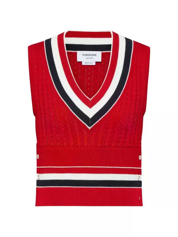 Thom Browne Stripe Cable Vest - Red