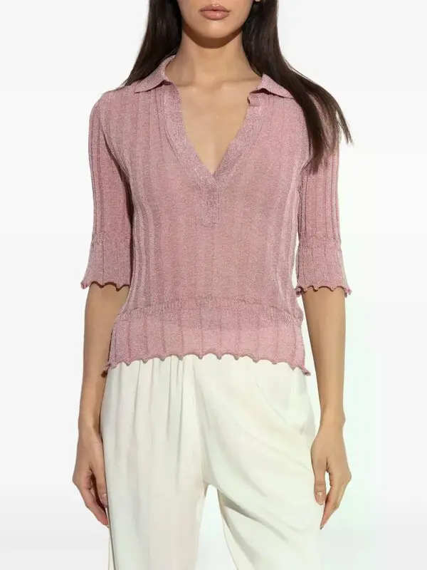 AKEP Ribbed-knit Polo Top