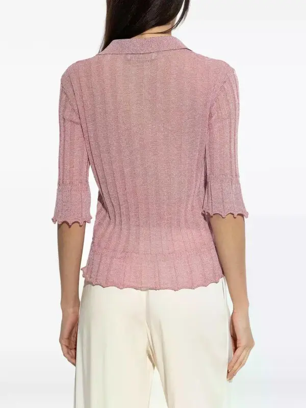 AKEP Ribbed-knit Polo Top