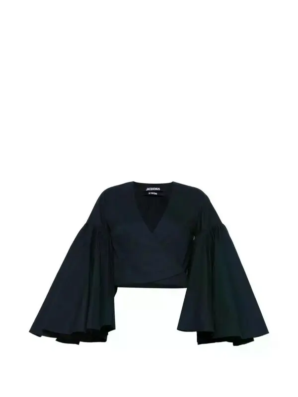 Jacquemus Navy Compact Cotton Poplin Surplice Blouse - Blue