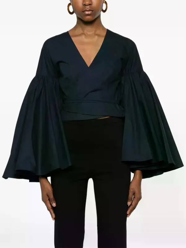 Jacquemus Navy Compact Cotton Poplin Surplice Blouse - Blue