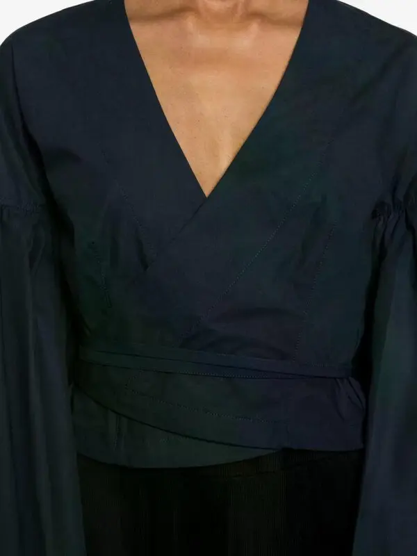 Jacquemus Navy Compact Cotton Poplin Surplice Blouse - Blue