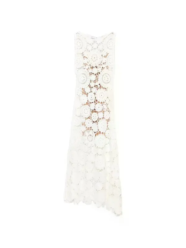 SELF-PORTRAIT Crochet Knit Floral Dress - White
