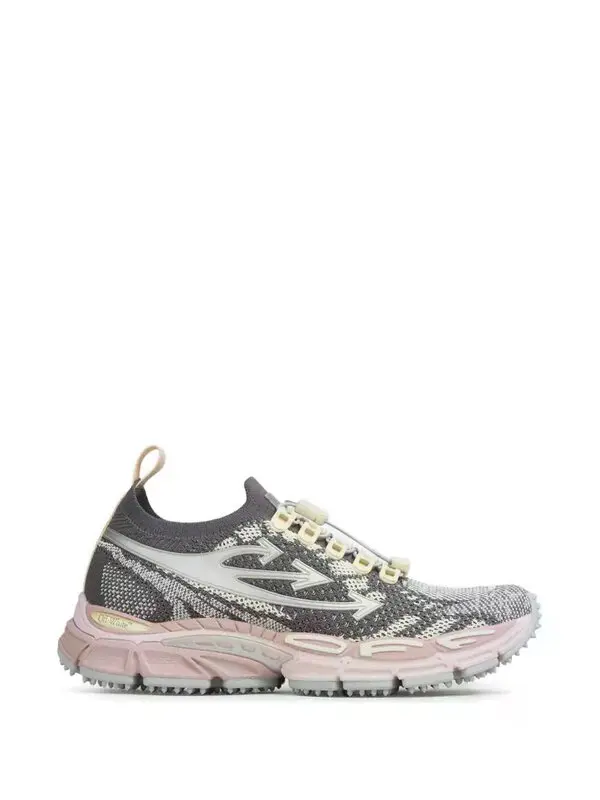 Off-White Knit Lace-up Sneakers With Graphic Pattern - Grey