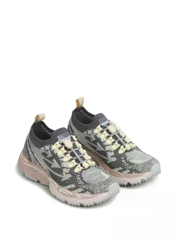 Off-White Knit Lace-up Sneakers With Graphic Pattern - Grey