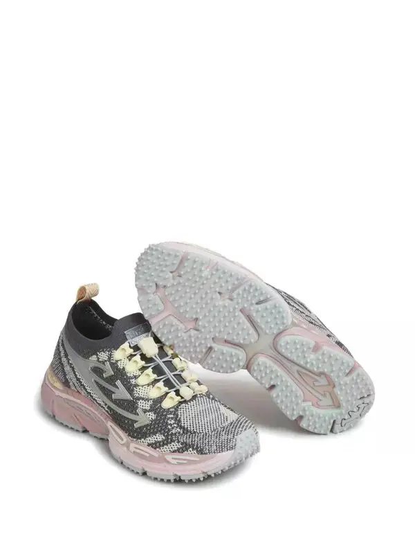 Off-White Knit Lace-up Sneakers With Graphic Pattern - Grey