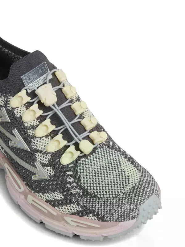 Off-White Knit Lace-up Sneakers With Graphic Pattern - Grey
