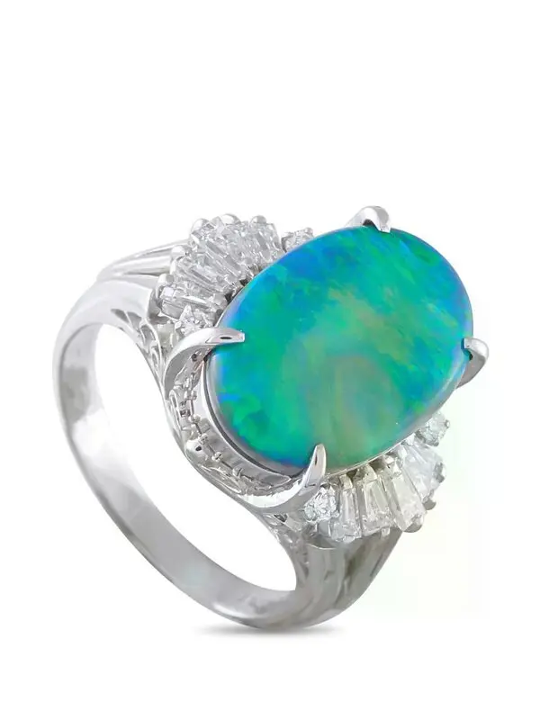 LB EXCLUSIVE Platinum Black Opal And Diamond Ring - Silver