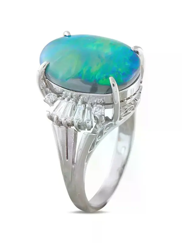 LB EXCLUSIVE Platinum Black Opal And Diamond Ring