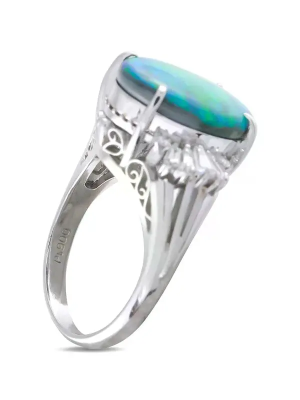 LB EXCLUSIVE Platinum Black Opal And Diamond Ring