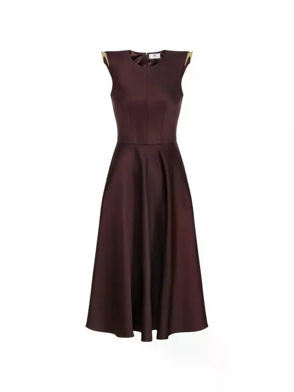 Elisabetta Franchi Duchess Satin Sleeveless Midi Dress With Geometric Plaque