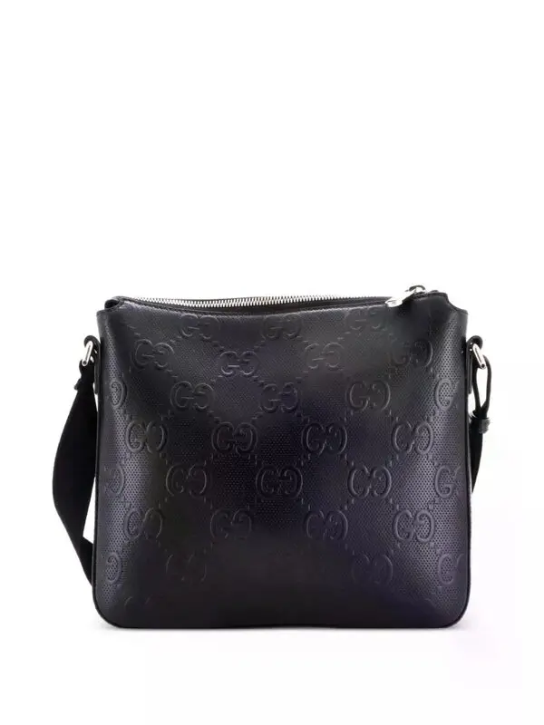 Gucci Front Zip Messenger Gg Embossed Perforated Leather Small Crossbody Bag