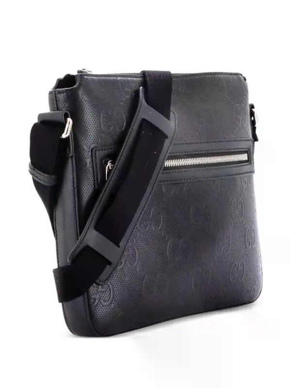 Gucci Front Zip Messenger Gg Embossed Perforated Leather Small Crossbody Bag